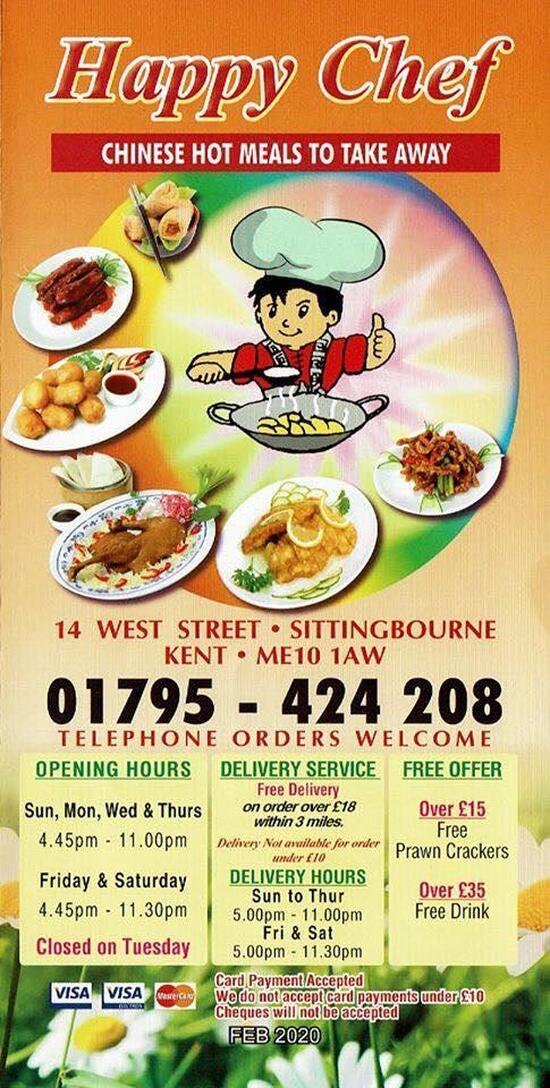 Menu at Happy Chef fast food, Sittingbourne
