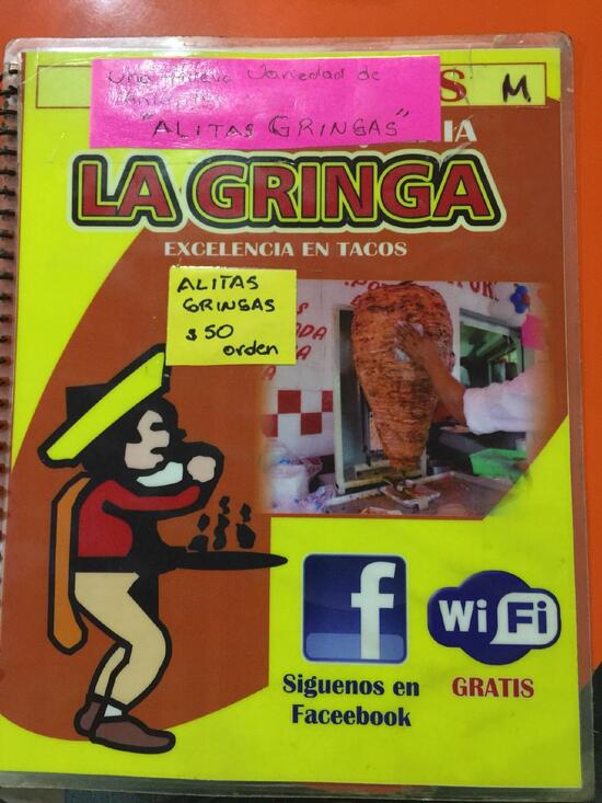Carta del restaurante La Gringa, Cuernavaca