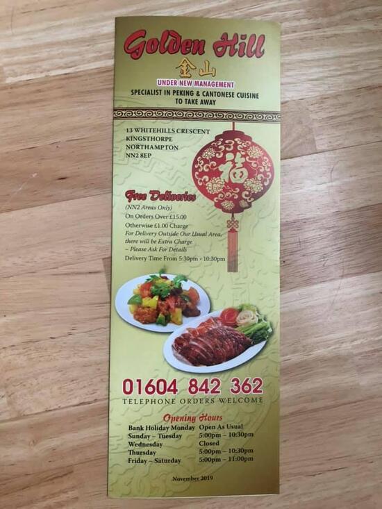 Menu at Golden Hill fast food, Northampton