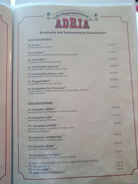 Menu at ADRIA Grill BBQ, Braunlage