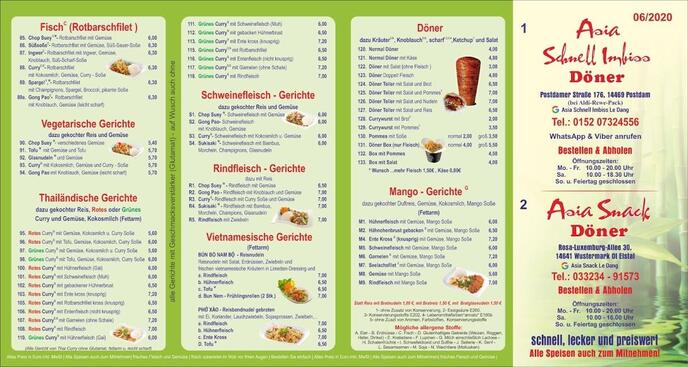 Speisekarte von Asia Snack Le Dang restaurant, Wustermark