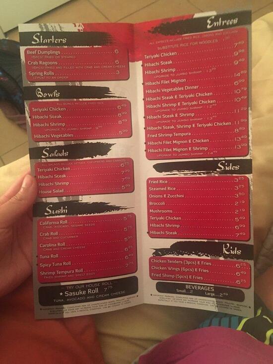 Menu at Sasuke japanese grill restaurant, Wilmington