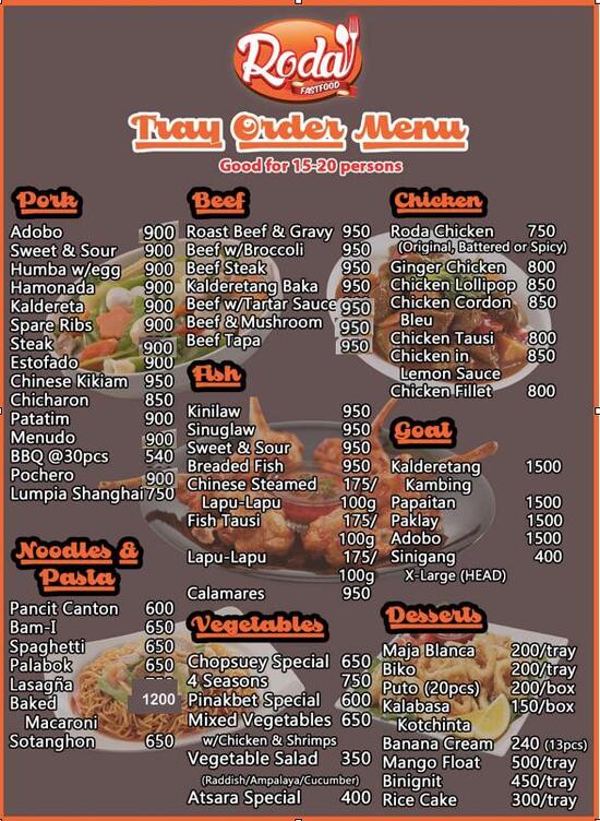 Menu at Roda Fastfood restaurant, Cagayan de Oro