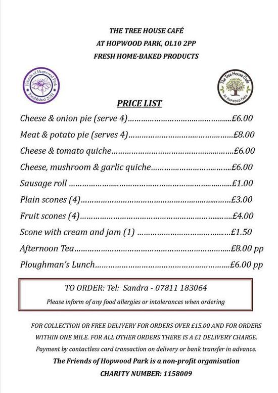 Menu at Tree House Cafe, Heywood