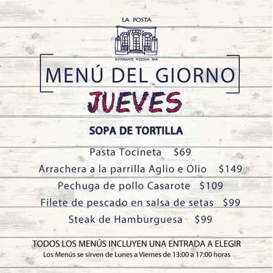 Menu at La Posta Trattoria restaurant, Mexico City, Av Miguel Ángel de ...