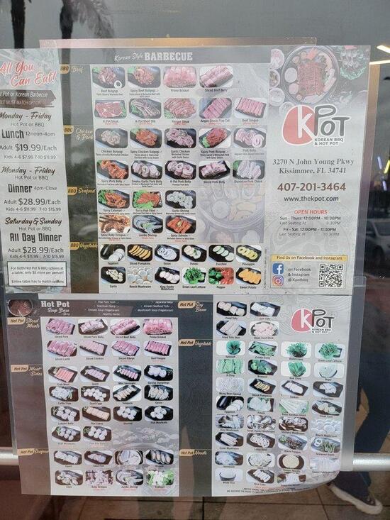 Menu at KPOT Korean BBQ & Hot Pot, Kissimmee
