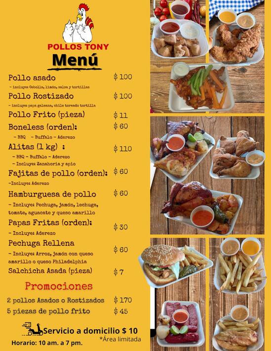 Menu at Pollos Tony restaurant, Saltillo