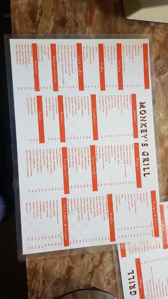 Menu at Monkey's Cafe & Grill, Bhopal, Shop no 9