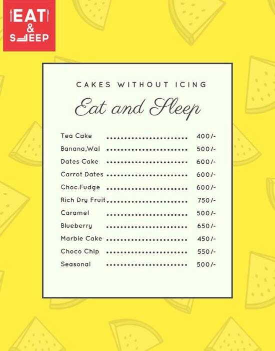Menu at Eat And Sleep, Hyderabad