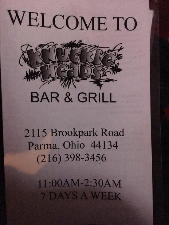 Menu at Knuckleheads pub & bar, Cleveland