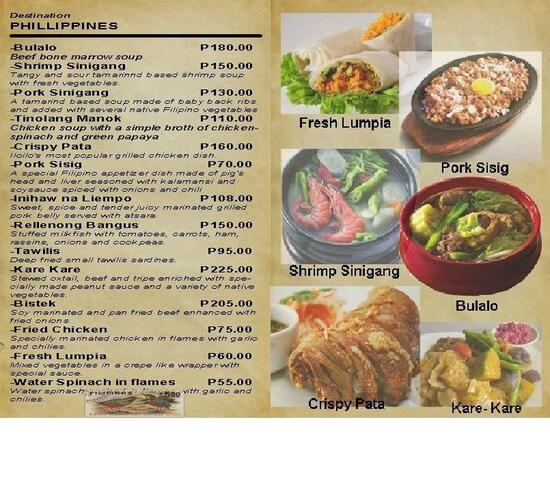 Menu at Sky Dine restaurant, Tagaytay