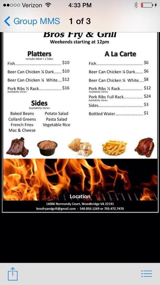 Menu at Bros Fry and Grill restaurant, Woodbridge