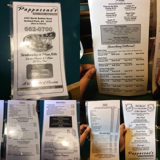 Menu at Pappaceno's Pizza pizzeria, Orchard Park