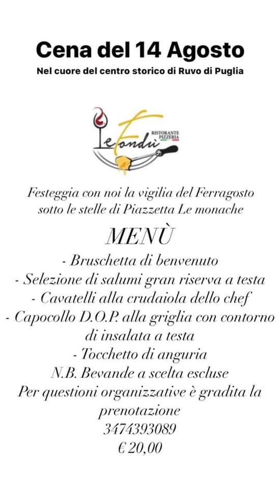 Menu da Le Fondú | Ruvo di Puglia ristorante, Ruvo di Puglia