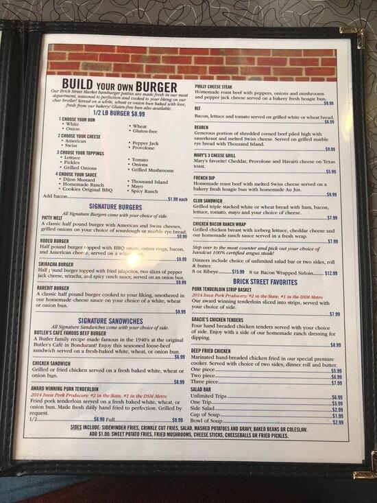Menu at Butlers Cafe, Bondurant