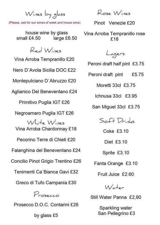 Menu at giardini di NAXOS restaurant, Downham Market