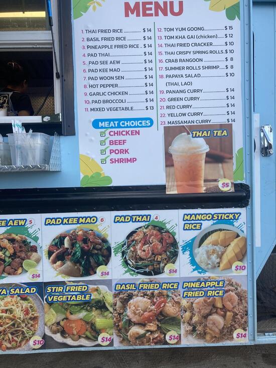Menu at Ono Lao & Thai Food restaurant, Waimanalo Beach