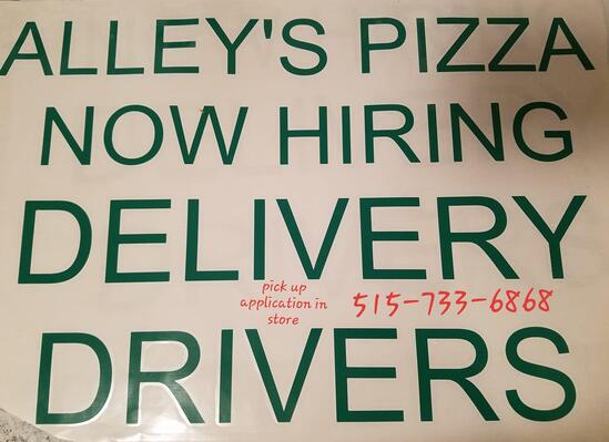Menu at Alley's Pizza pizzeria, Story City