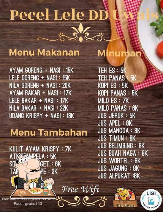 Menu at Pecel lele DD. Uwais restaurant, Sungai Selari