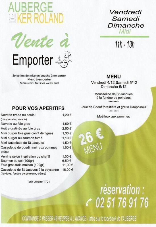 Menu au Auberge Ker Roland restaurant, Herbignac