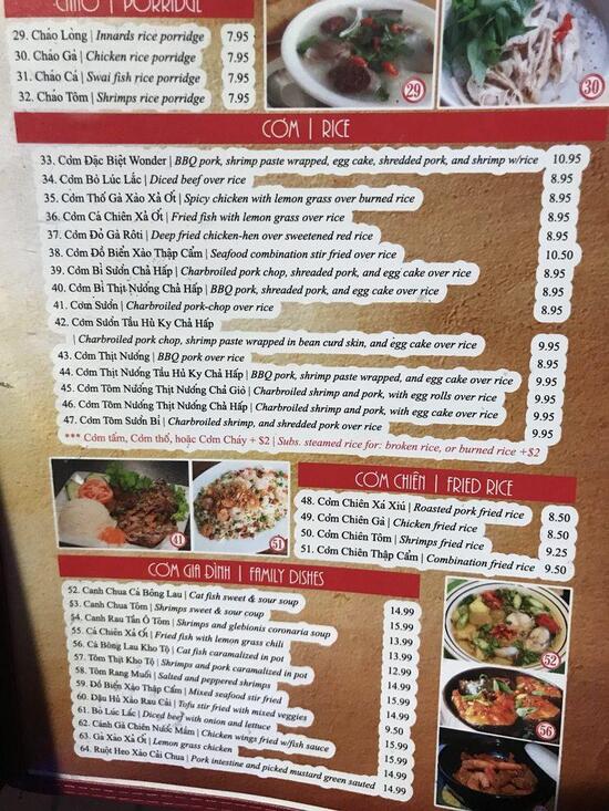 Menu at Wonder Cafe, Sacramento