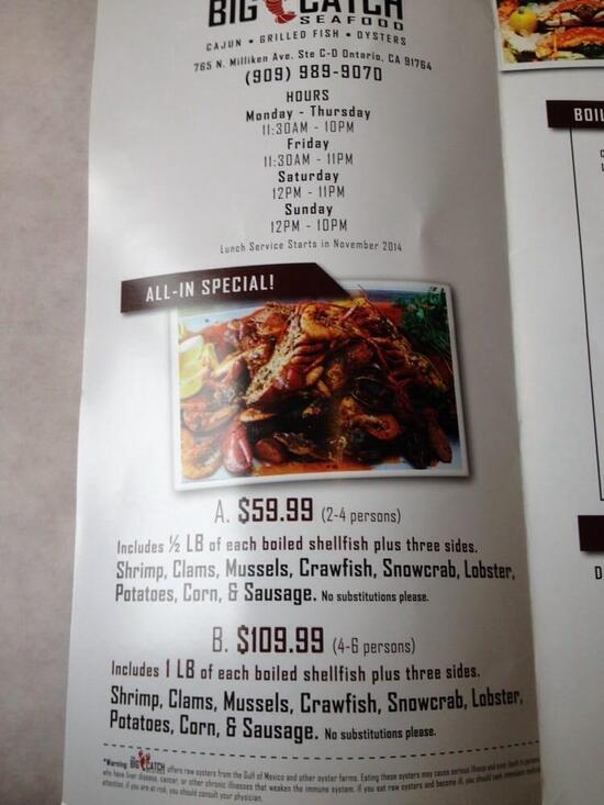 Menu at Big Catch Seafood House pub & bar, Ontario