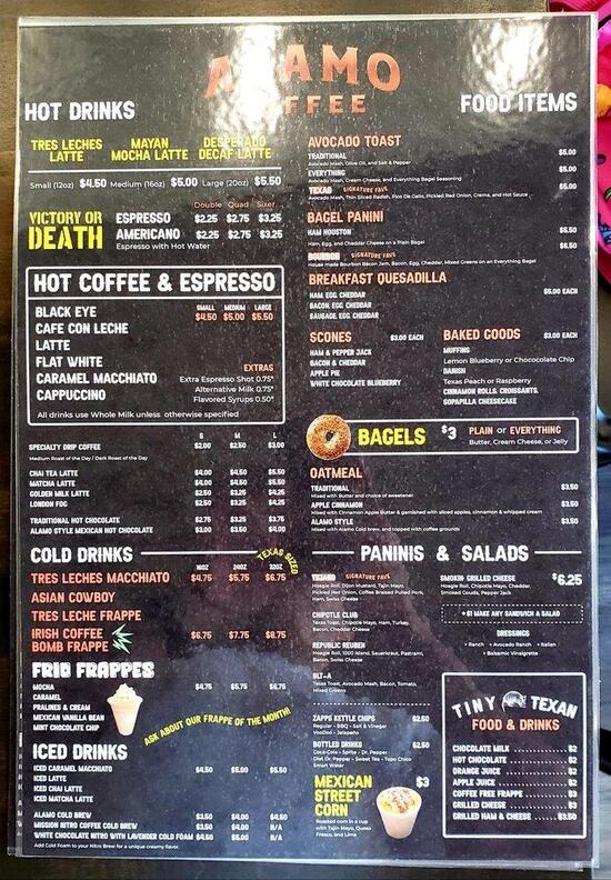 Menu at Alamo Coffee Company restaurant, Lampasas