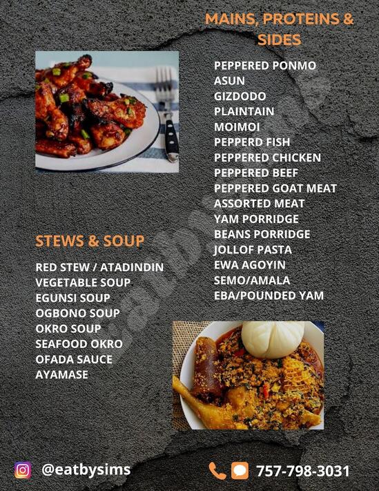 Menu at Eat By Sims restaurant, Norfolk