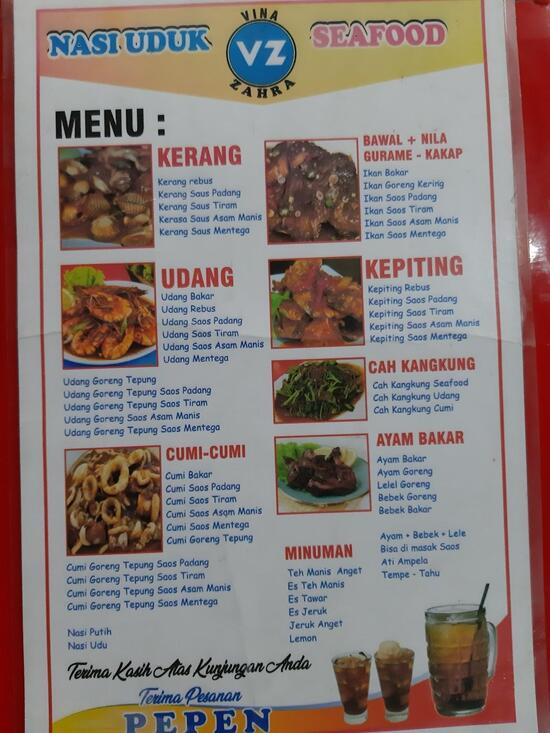 Menu at Seafood VZ VinazahrA restaurant, Bandung