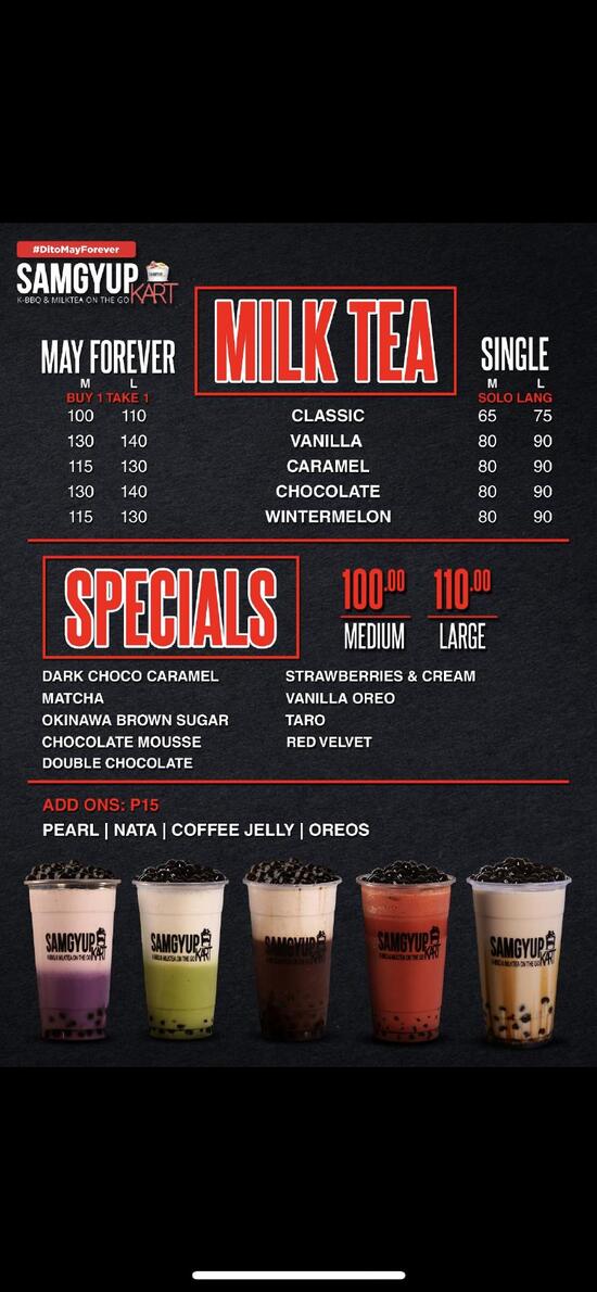 Menu at Samgyupkart Project 4 restaurant, Quezon City