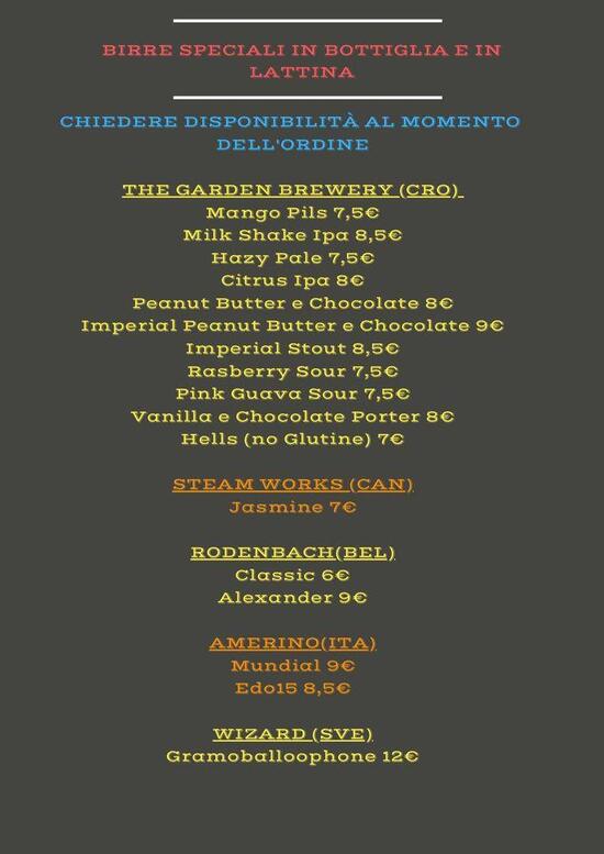 Menu at Pooka pub & bar, Pescara