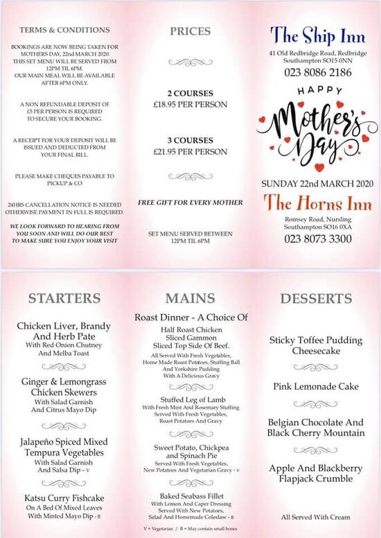 Menu at The Horns Inn pub & bar, Southampton
