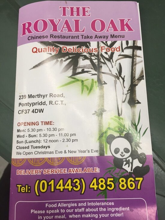 Carta del restaurante Royal Oak, Pontypridd, 239 Merthyr Rd