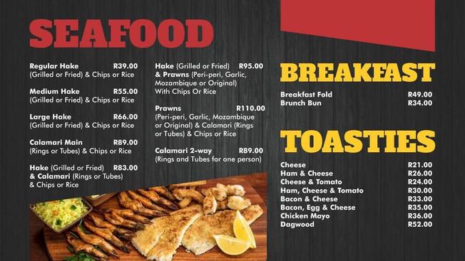 Menu at Food Factory restaurant, Bloemfontein