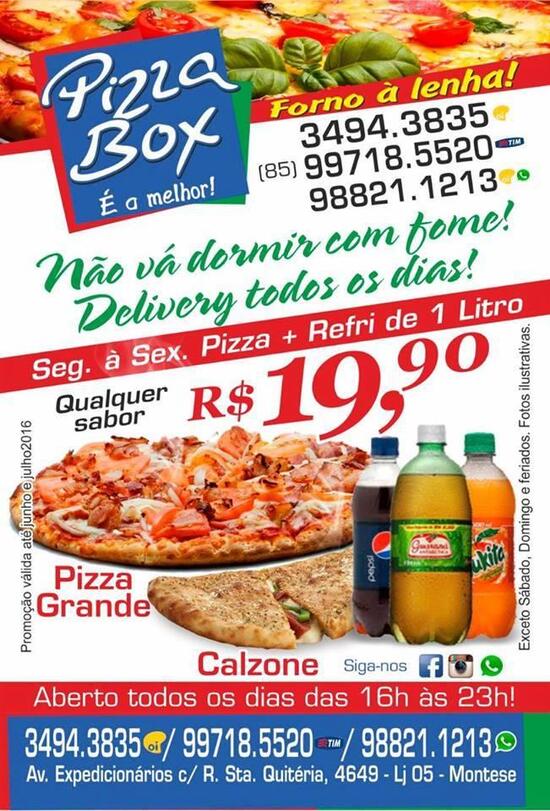 Menu at Pizza Box restaurant, Fortaleza