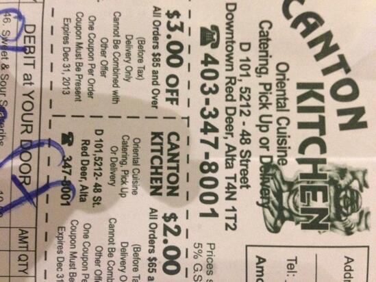 Menu at Canton Kitchen restaurant, Red Deer