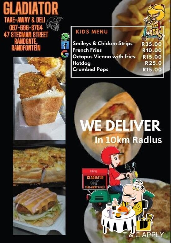 Menu at Gladiator take away & deli restaurant, Randfontein