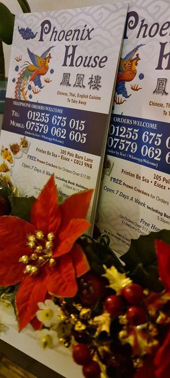 Menu at Phoenix House Chinese Takeaway restaurant, Frinton-on-Sea