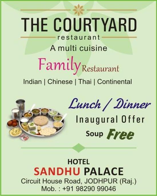 Menu at The courtyard restaurant, Jodhpur