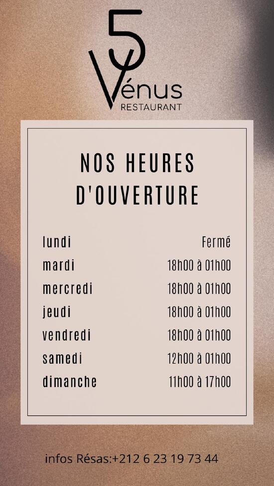 Menu at Les 5 Vénus Restaurant, Tamaris
