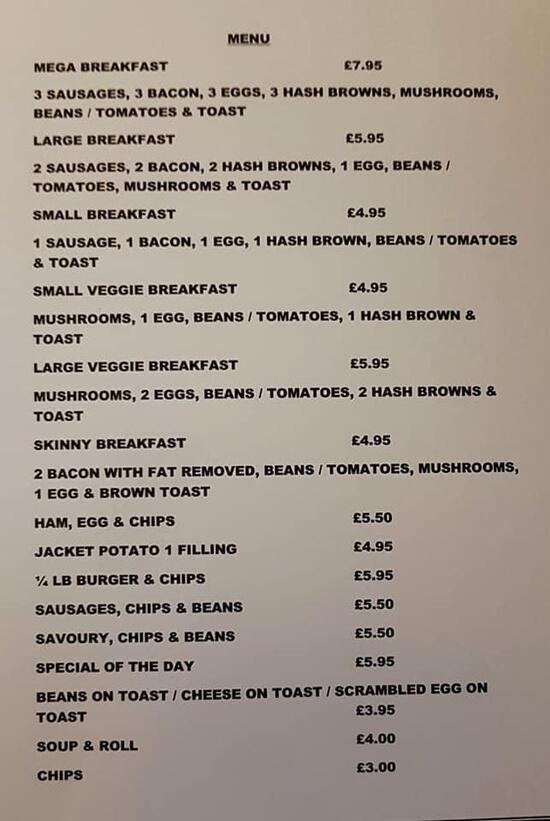 Menu at Aimis Cafe Takeaway, Westbury