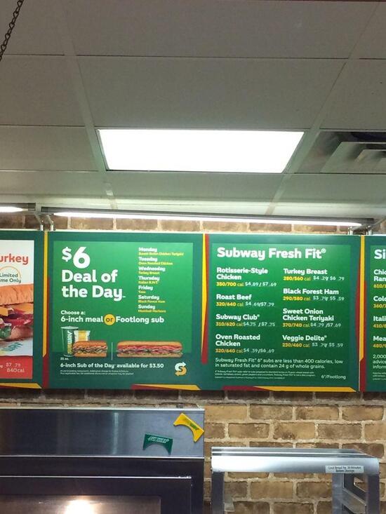 Menu at Subway restaurant, Isom, 75 Isom Plaza