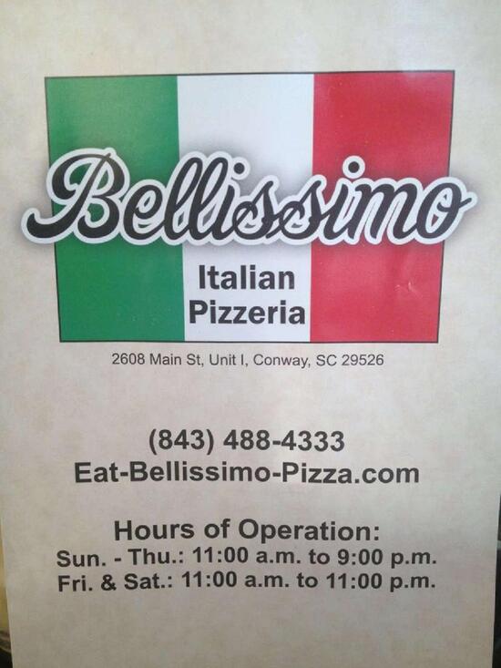 Menu at Bellissimo Italian Pizzeria, Conway