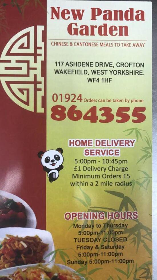 Menu at New Panda Garden Chinese Takeaway fast food, Wakefield