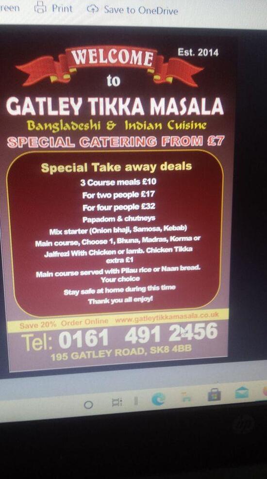 Menu at Gatley Tikka Masala Cheadle restaurant, Cheadle