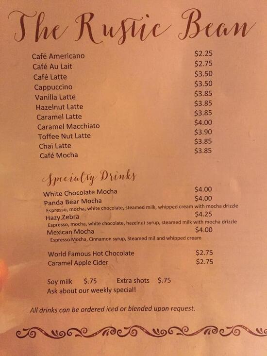 Menu at Rustic Table Restaurant, Emigrant Gap