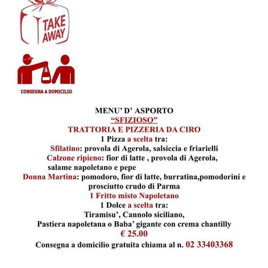 Menu da Trattoria Pizzeria Da Ciro, Milano