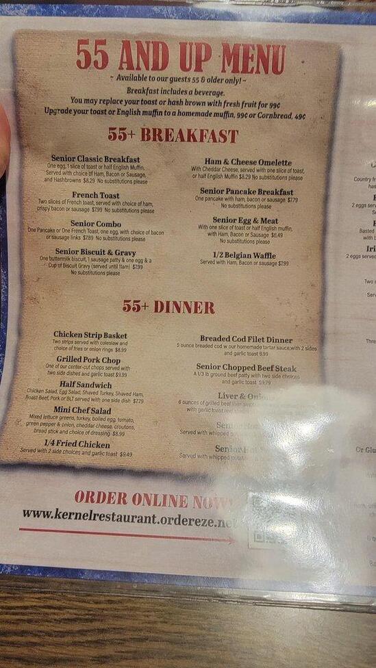 Menu at Kernel Restaurant, Owatonna