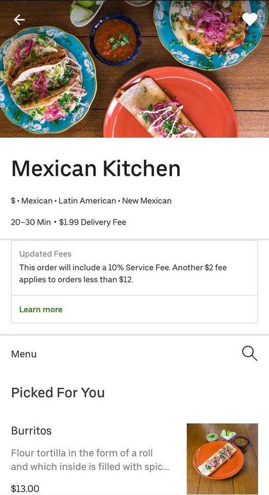 Menu au Mexican Kitchen restaurant, Hamilton