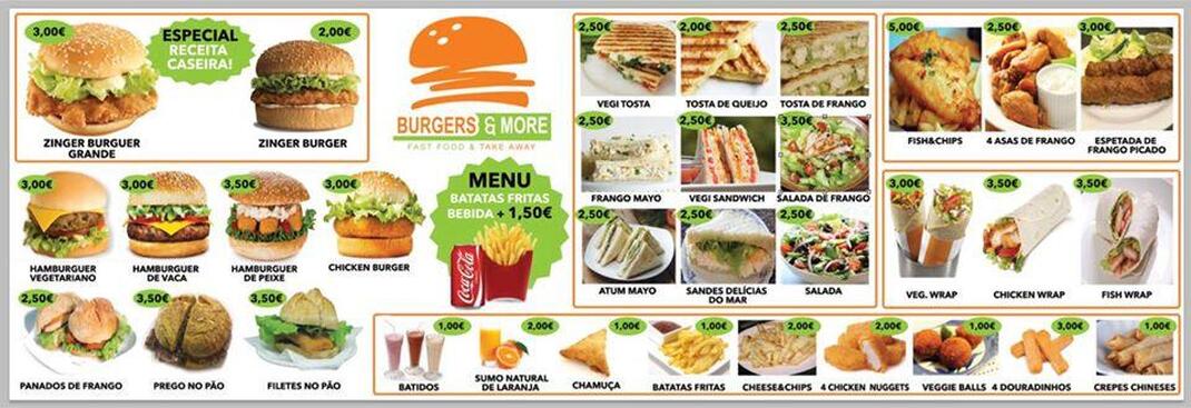 Menu at Burgers & More fast food, Lisbon
